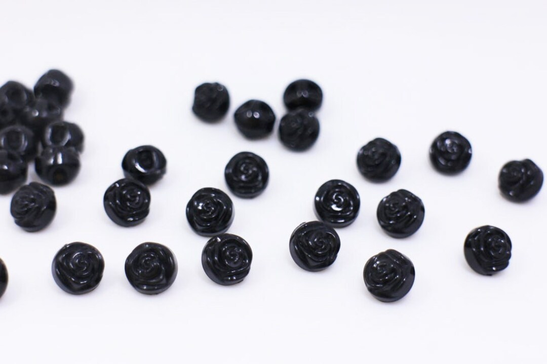 Black Rose Shank Buttons, Flower-shape, Ball Shape, Tunnel Shank, Back ...