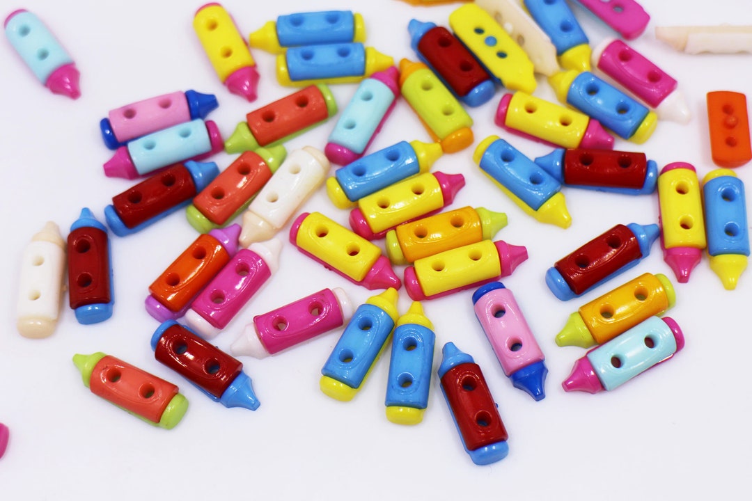 Crayon Button, Colorful Rainbow Colors, Pencil Shape, Made of Plastic ...