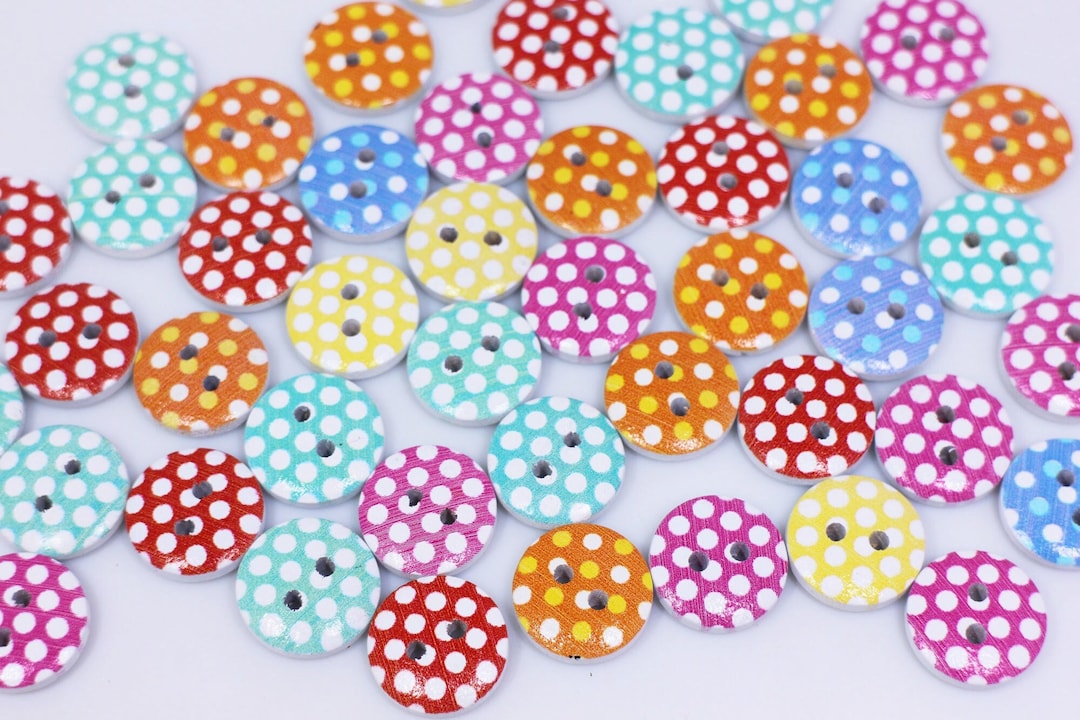 Polka Dot Buttons, Colorful Retro Style, Natural Wooden Material, Mixed ...