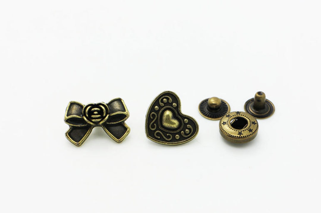 Heart Butterfly Bow Snap Buttons, Flower Ribbon Snap Fastener, Antique ...