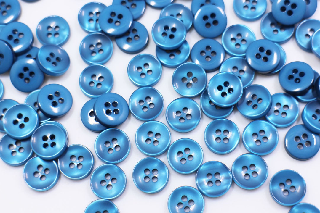 Blue Four Holes Button, Round Shaped, Raised Edge, Shiny Glossy Finish ...