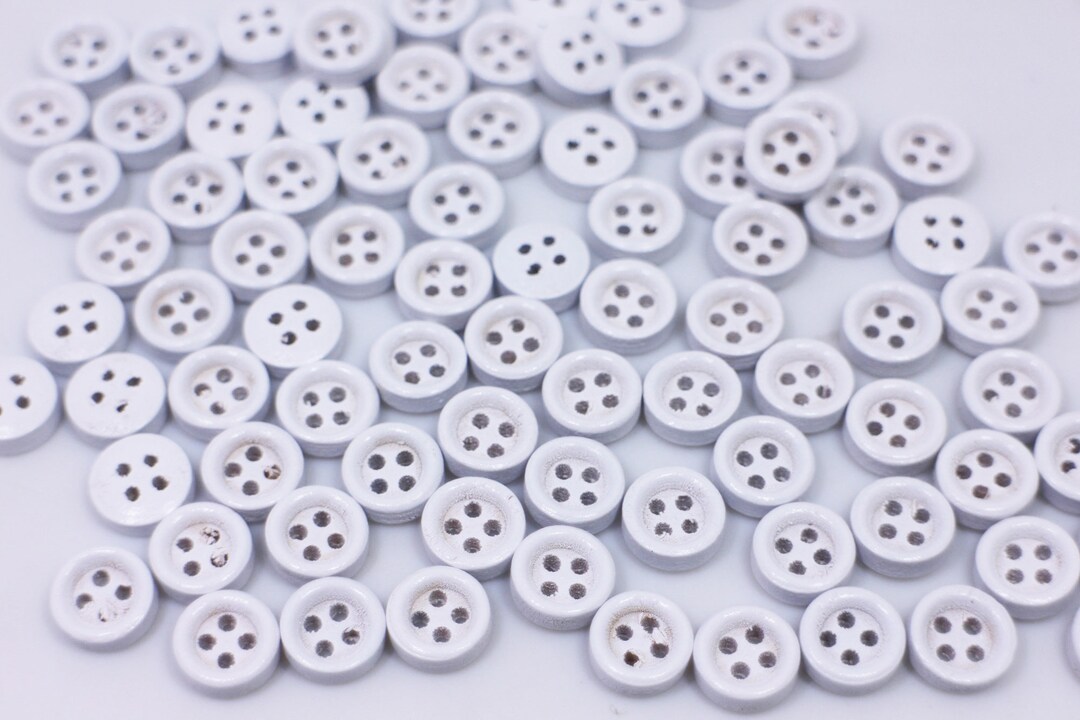 Tiny White Wooden Button, Small Natural Wood Buttons, Four Holes Sewing ...