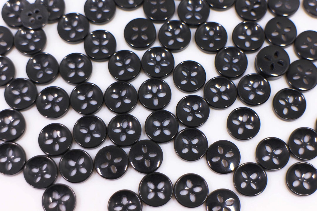 Black Flower Cut Out Buttons, Four Holes, Bowl Shape, Floral Filigree ...