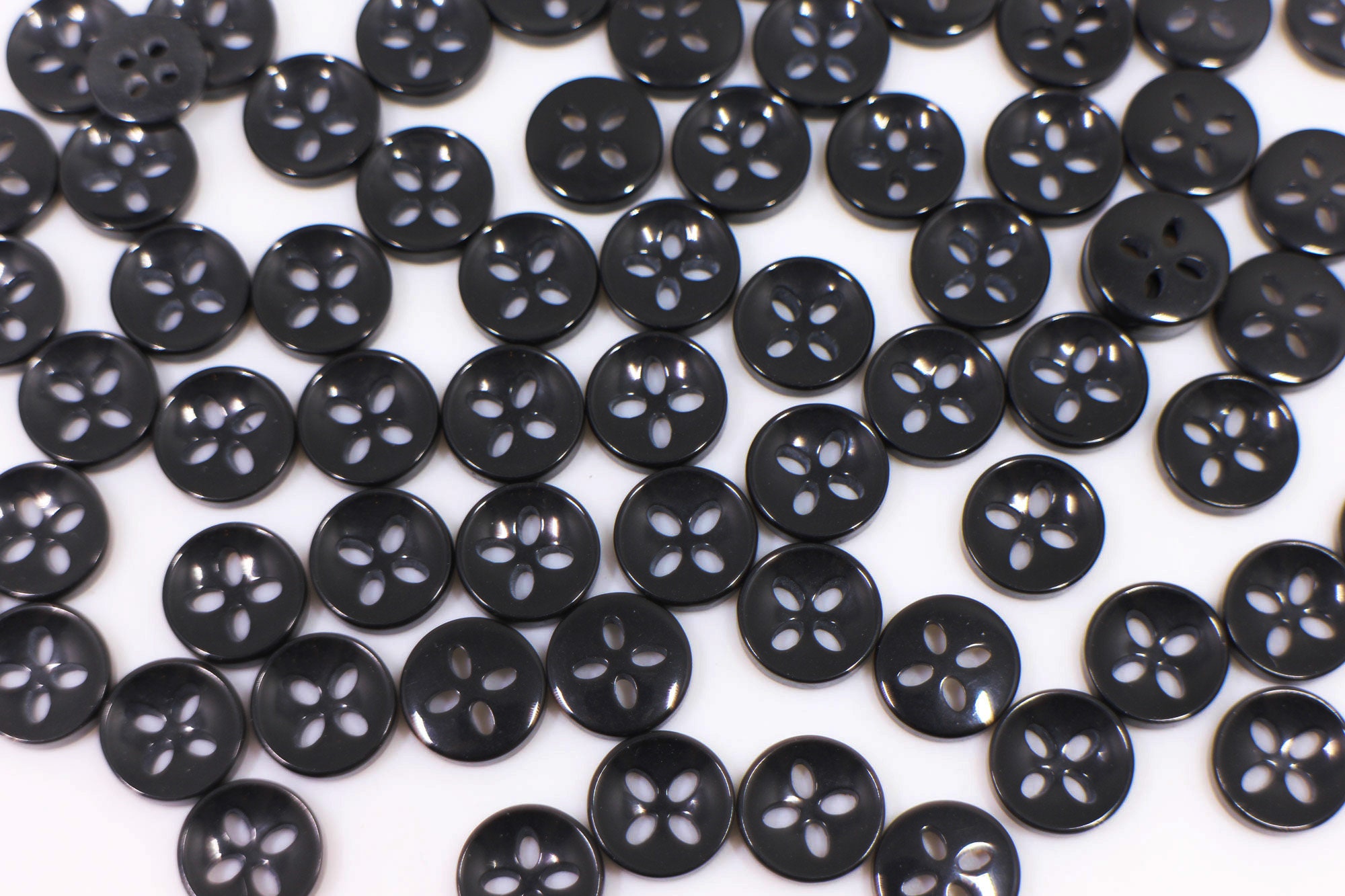 Black Flower Cut Out Buttons Four Holes Bowl Shape Floral - Etsy UK