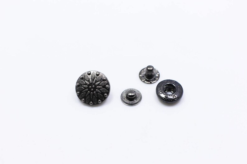 Dark Silver Metal Flower Snap Button, Floral Press Stud, Snap Popper ...