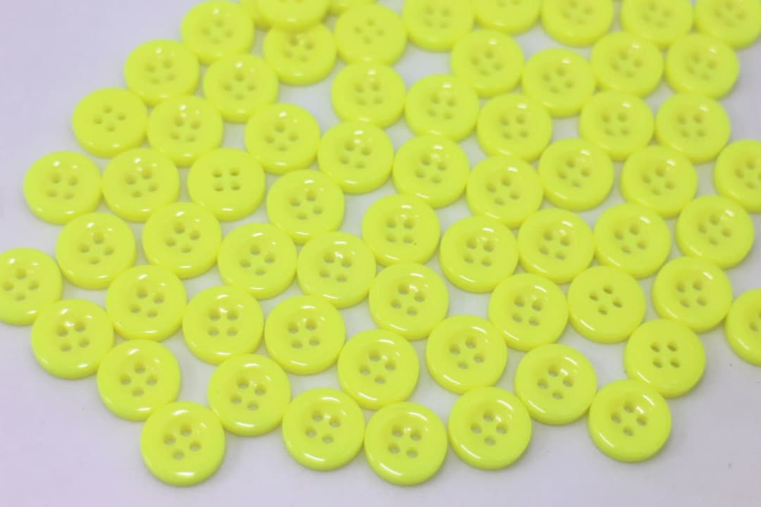 Neon Yellow Buttons, Bright Yellow Color, Thick Shape, Made of Resin ...
