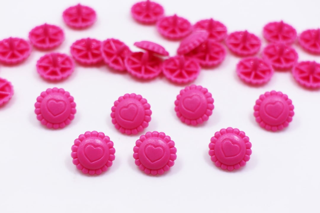 Pink Heart Snap Fastener, Bright Pink Snap Buttons, Flower Shaped Snap ...