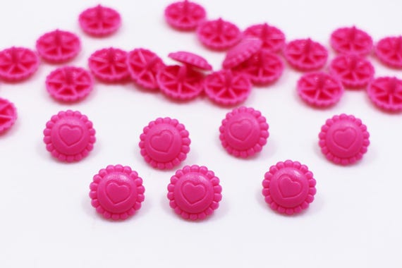 Pink Heart Snap Fastener Bright Pink Snap Buttons Flower - Etsy