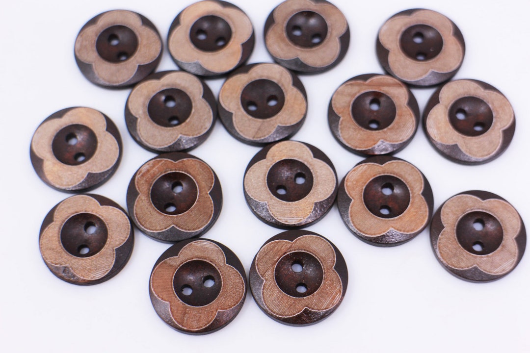 Flower Wooden Button, Floral Cut Out Style, Dark Brown,2 Holes, 20mm, 0 ...