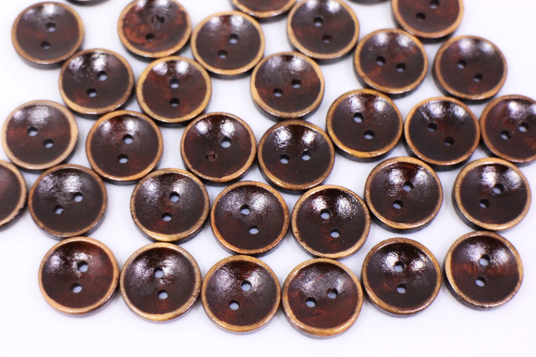 Dark Brown Wooden Buttons, 15mm, 0.59inch, Duo Colors, Bowl Shaped ...