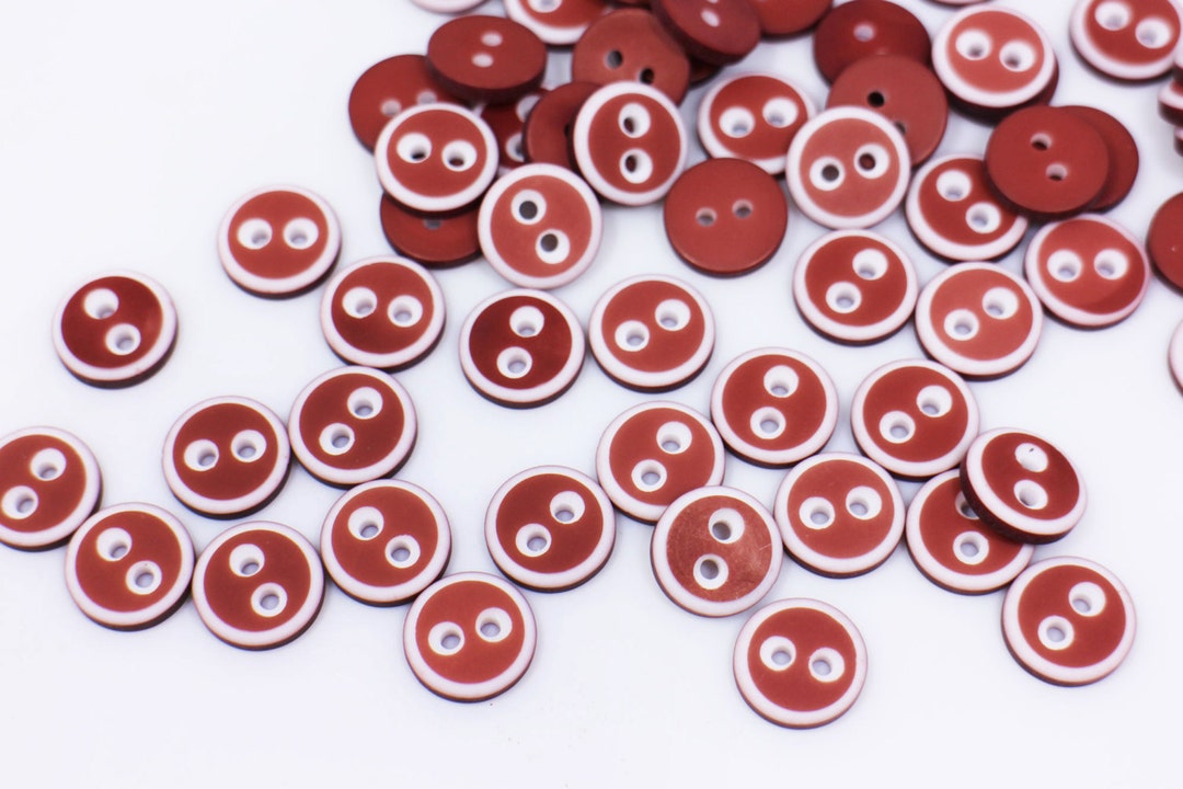 Brown Red Button, Eyes Cut Out, Made of Resin, Brown and White Color ...