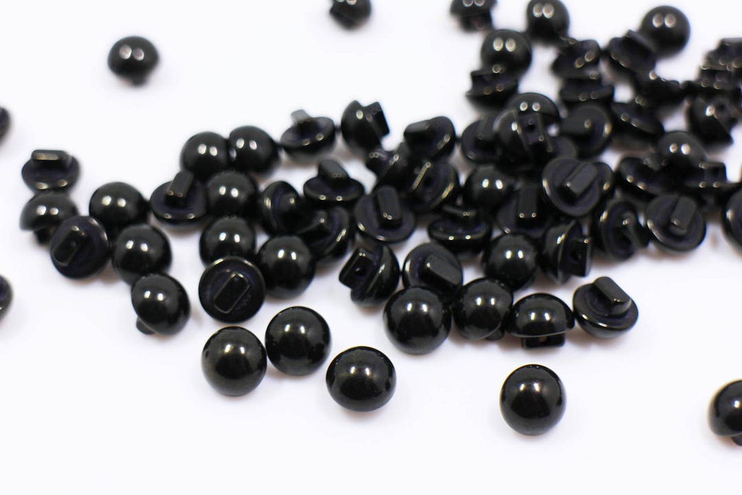 Black Shank Button, Mini Extra Small Size, Mushroom Shape, Glossy ...