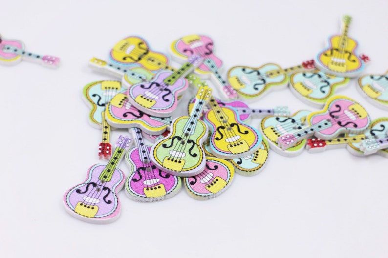 Guitar Wooden Buttons, Musical Instrument, Mixed Colors, Flat Special ...