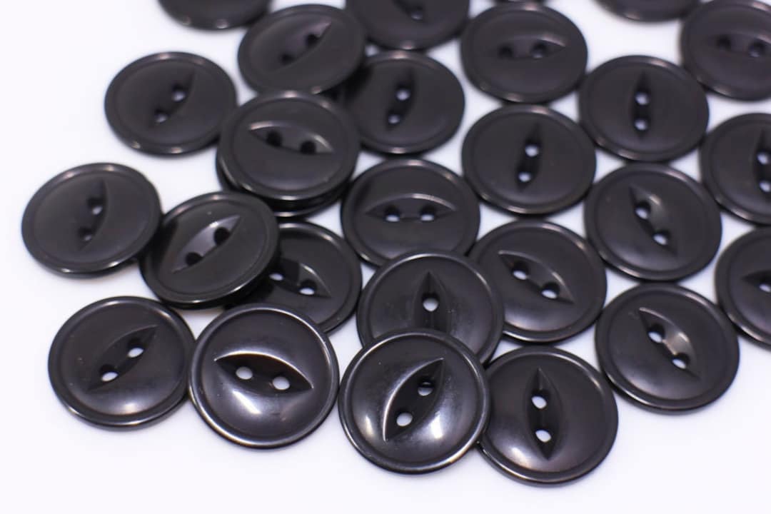 Black Cat Eye Button, Glossy Finish, Solid Black Color, Retro Style ...