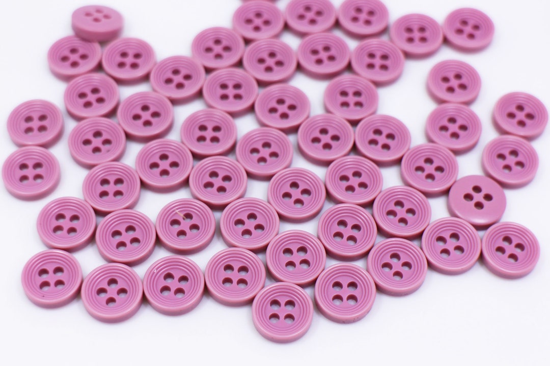 Matte Pink Buttons, Solid Color, No Shine, Four Holes, Round Shape ...