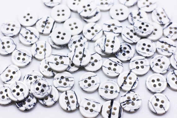 White Marble Pattern Button White and Black Four Holes Resin | Etsy
