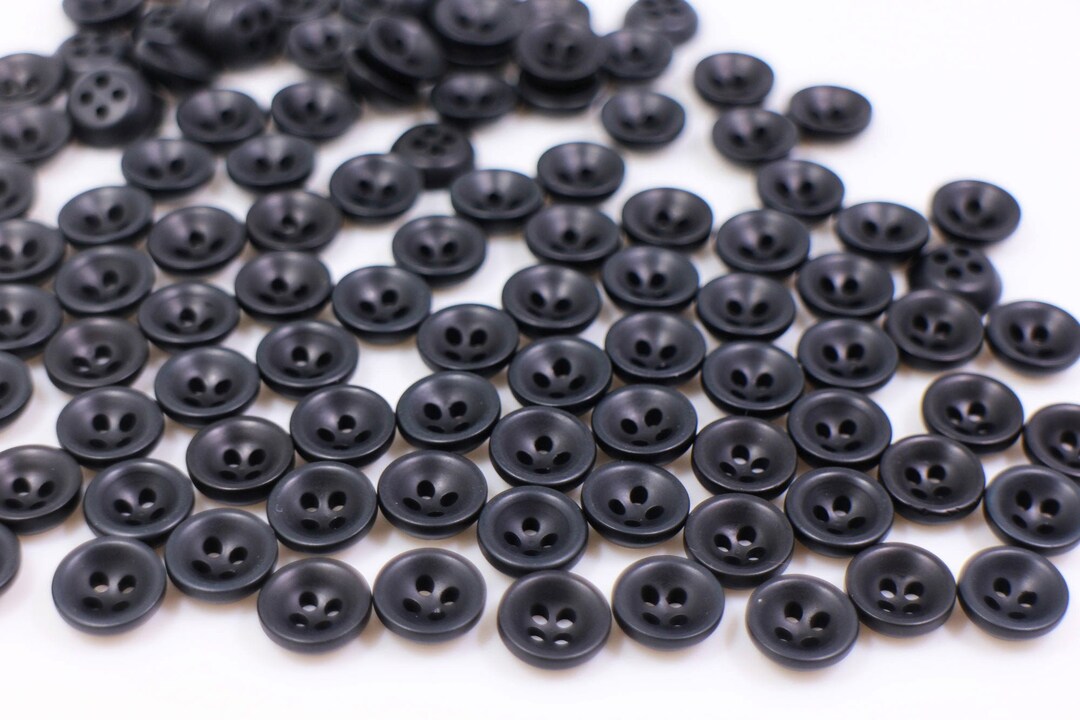 Matte Black Bowl Shaped Button, Small Size, Raised Edge, Four Holes ...