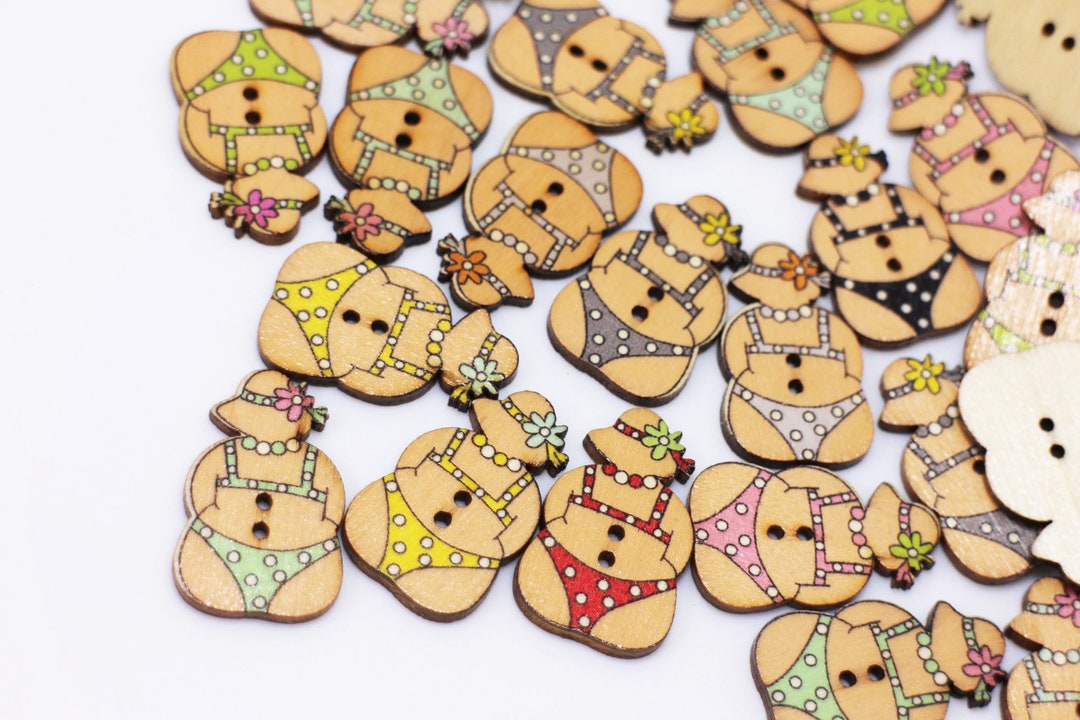 Bikini Lady Wooden Buttons, Summer Beach Theme, Natural Wood Materials ...
