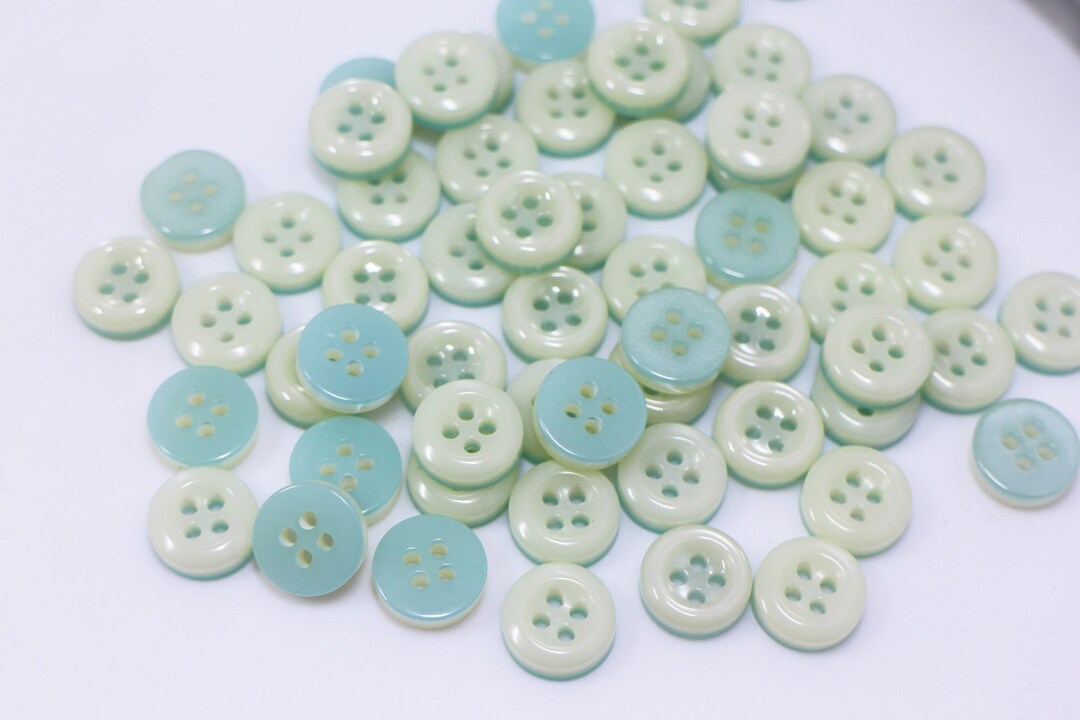 Mint Green Buttons, Light Green,two Layered,four Holes, Thick Shape ...