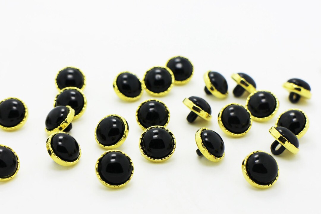 Black Shank Buttons, Golden Color Edge, Raised Top, Vintage Style ...