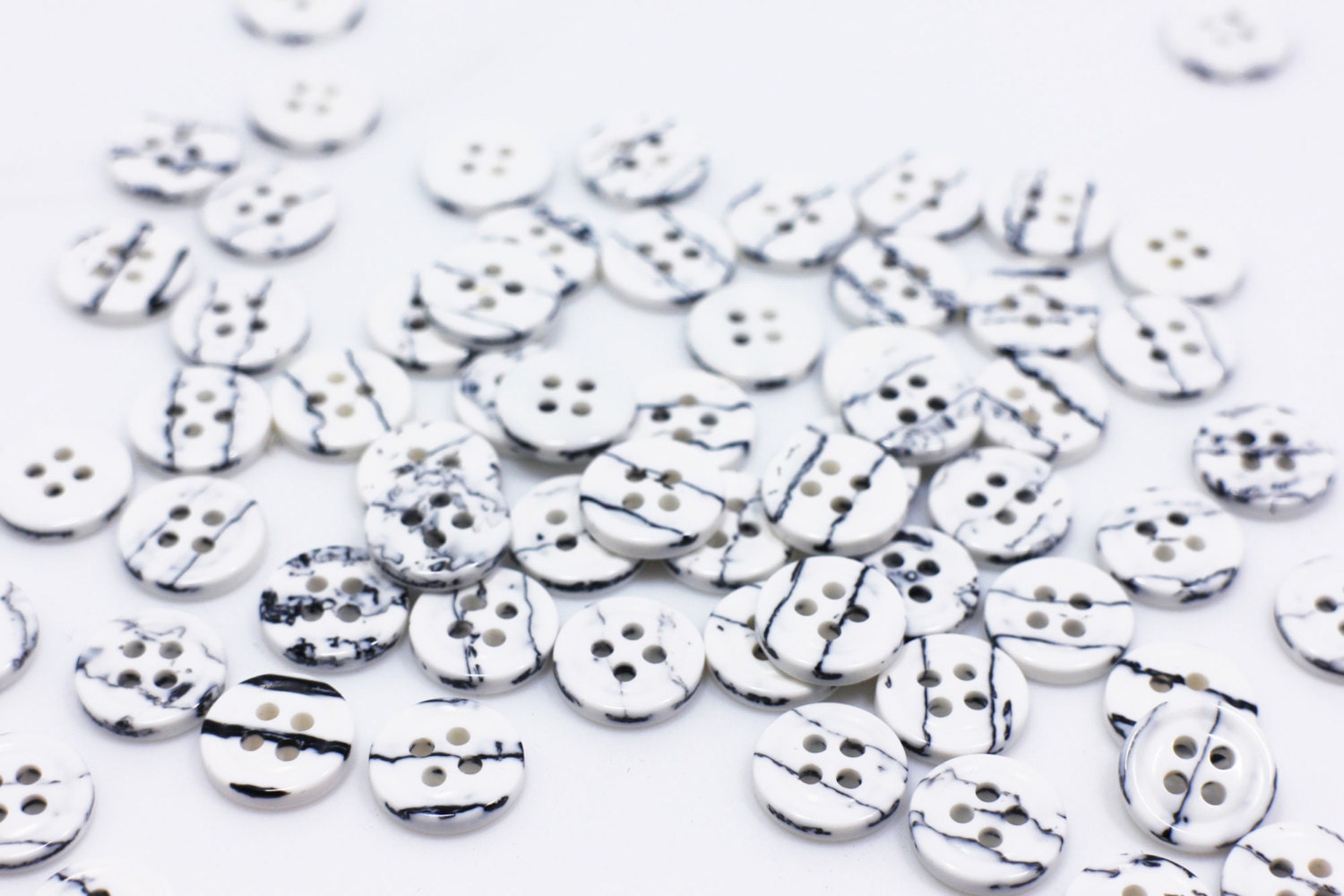 White Marble Pattern Button White and Black Four Holes Resin | Etsy