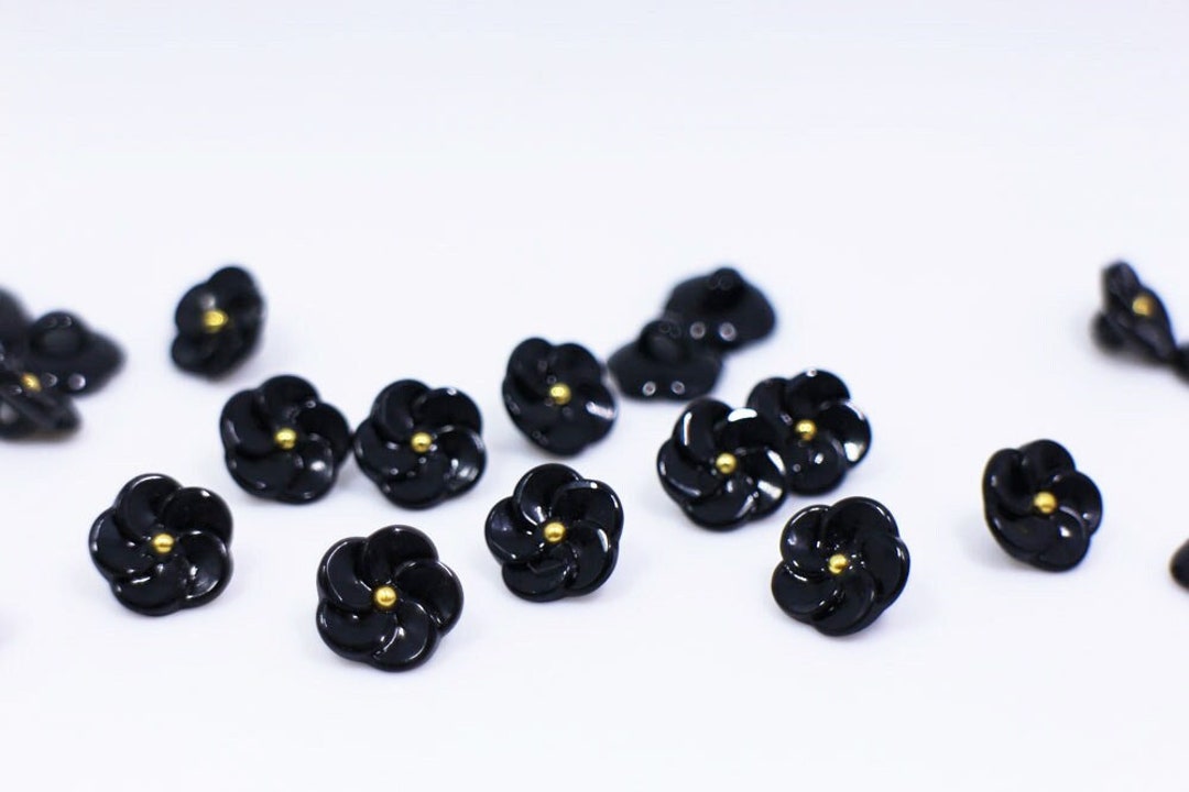 Black Flower Shank Buttons, Japanese Sakura Flower, Floral Shaped ...