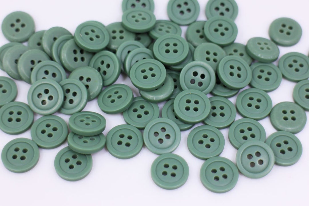 Matte Green Button, Four Holes, Army Green Color, Raised Edge, Solid ...