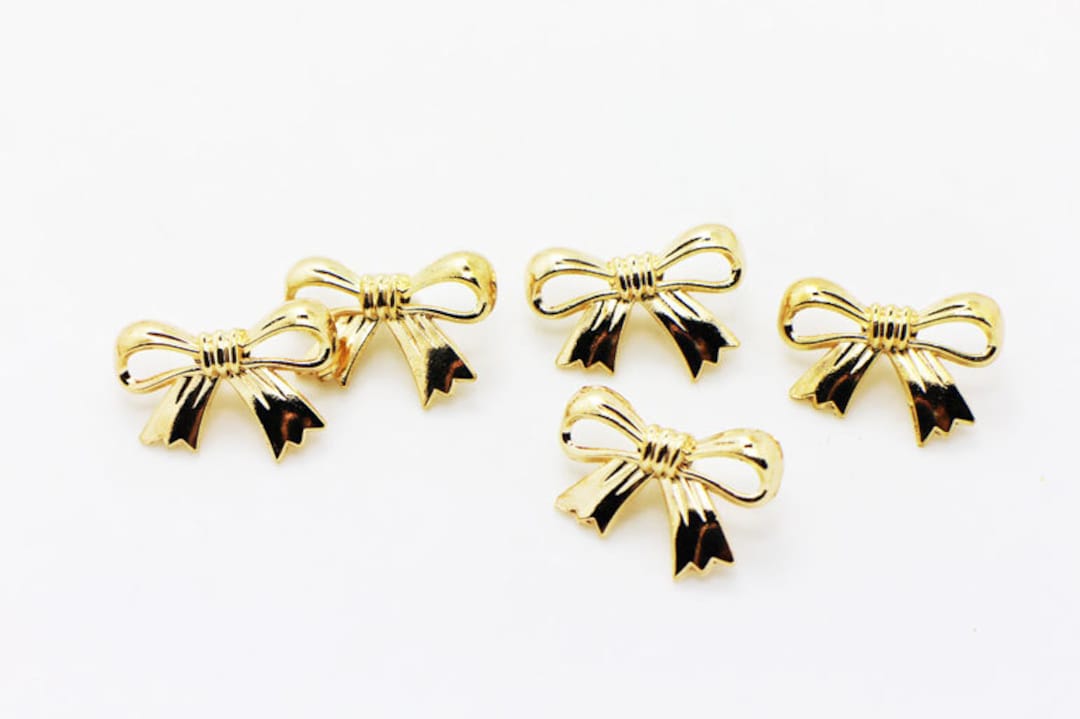 Golden Butterfly Bow Metal Buttons, Gold Color, Ribbon Shape, Elegant ...