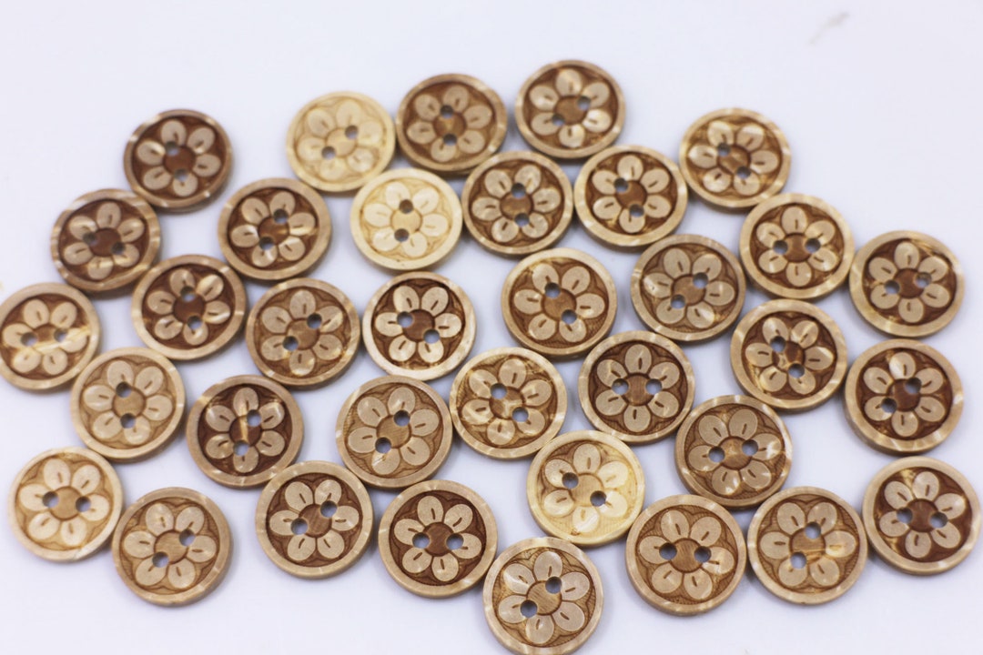 Flower Coconut Shell Buttons, Floral Print, Small Size, BOHO Bohemian ...