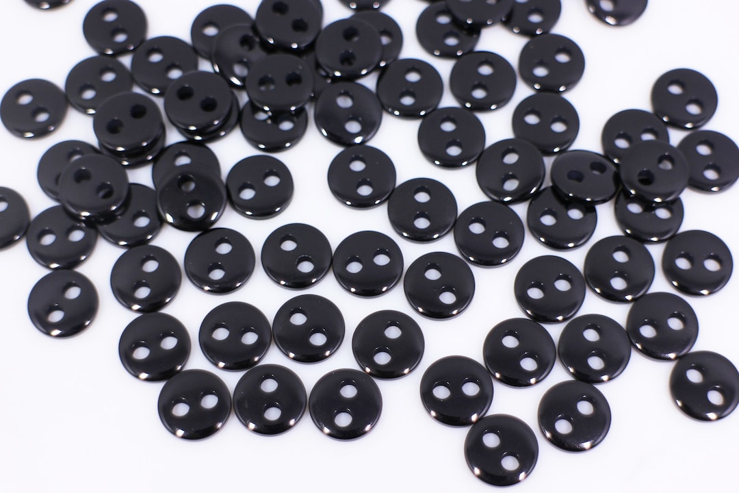 Small Black Buttons, Glossy Finish, Two Holes, for Sewing Shirt Blouse ...