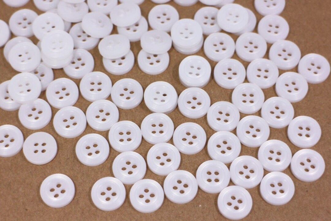 Frosted White Buttons, Wide Edge, for Sewing Blouse Shirt Pajamas, Four ...