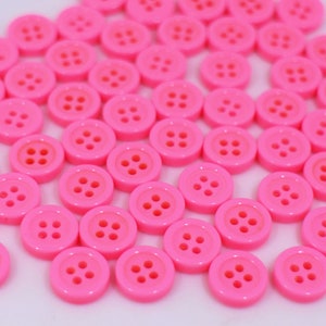 Neon Pink Buttons, Bright Pink Color, Thick Shape, Made of Resin, Four ...