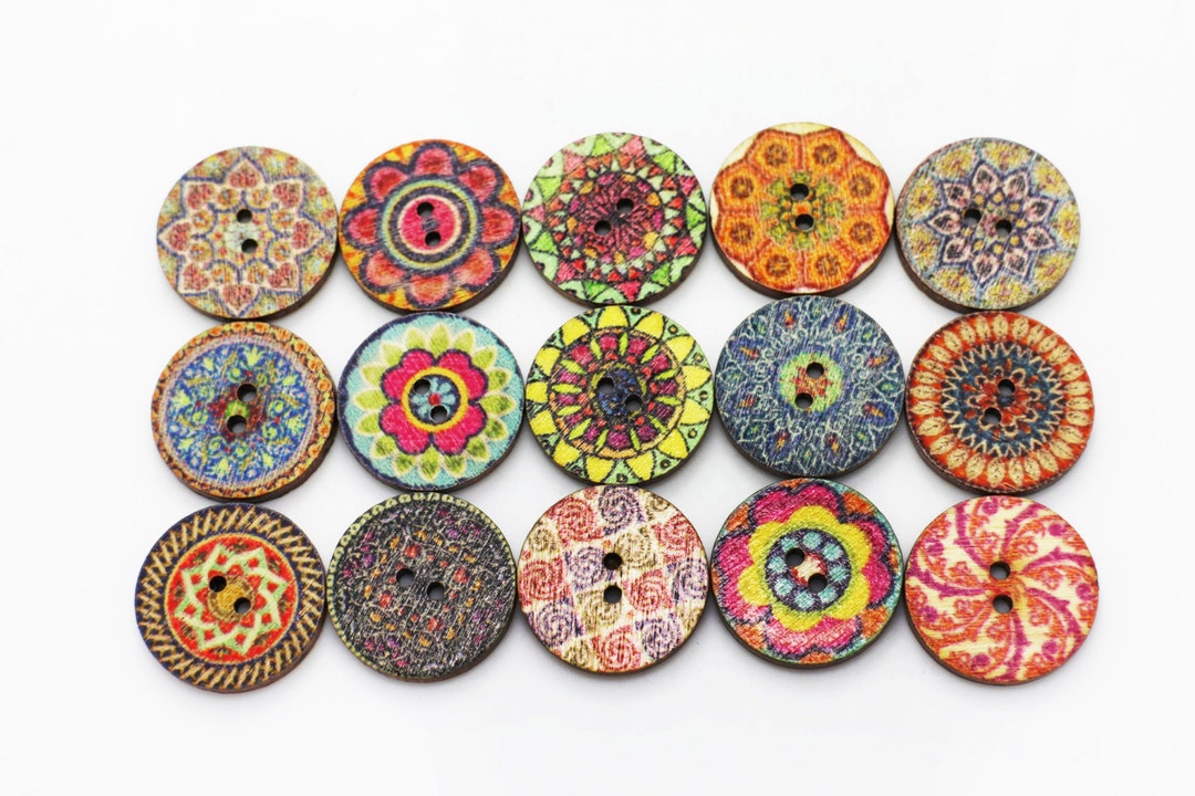 BOHO Wooden Button, Bohemian Pattern, Natural Wood Materials, Aztec ...