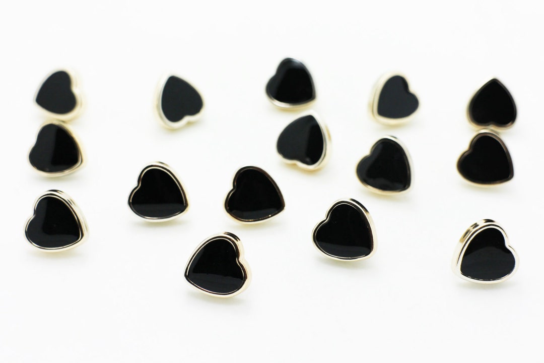 Black Heart Shank Buttons, Heart-shaped, Gold Edge, Elegant Cute, 13mm ...