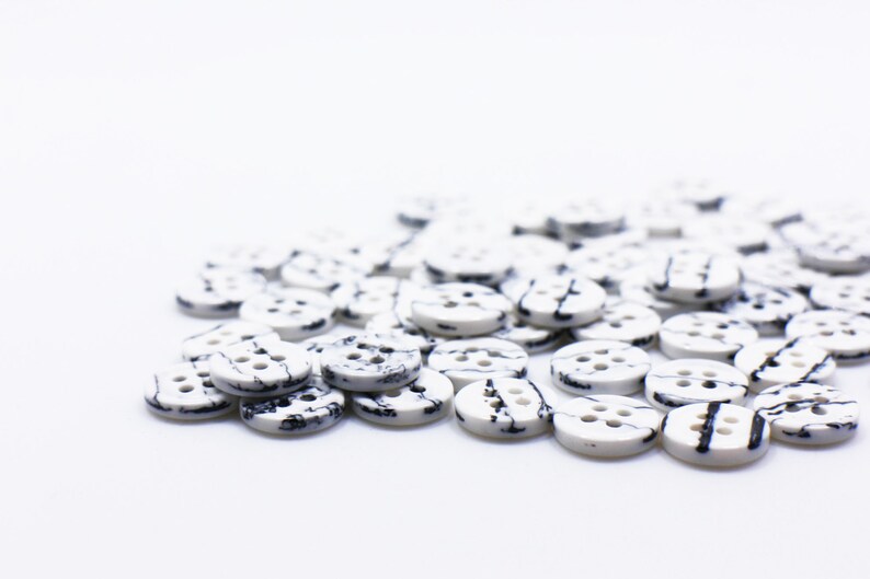 White Marble Pattern Button White and Black Four Holes Resin | Etsy