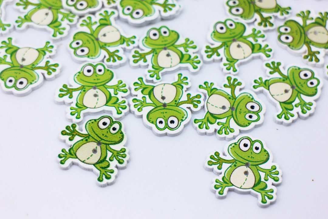 Green Frog Wooden Button, Cartoon Frogs, Flat Large Size, Special Shape ...