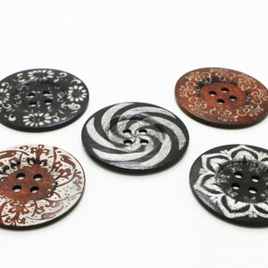 Extra Large Ethnic Pattern Wooden Button, 60mm, 2.36inch, Bohemian BOHO ...