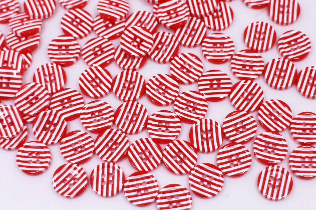 Red Striped Button, Red and White, Lined Pattern Button, Blouse Button ...