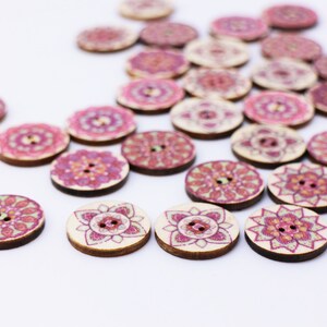 Vintage Style BOHO Wooden Button, Floral Pattern Button, Bohemian ...