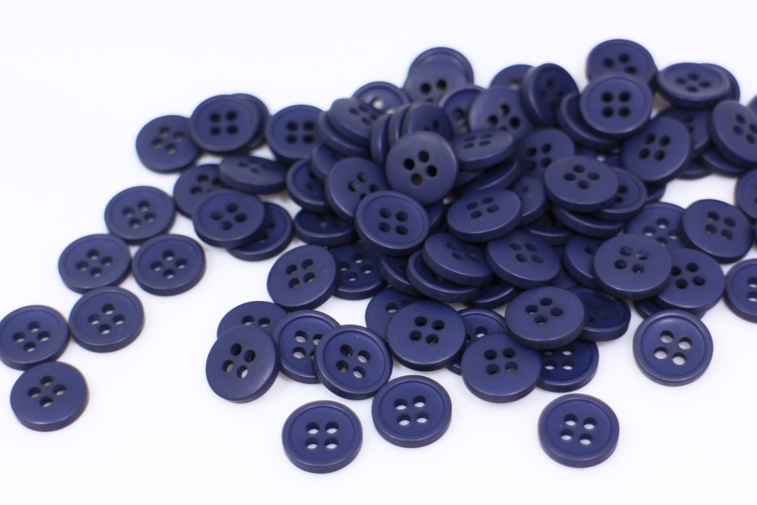 Matte Dark Blue Buttons, Thin Raised Edge, Small Size, Four Hole, No ...