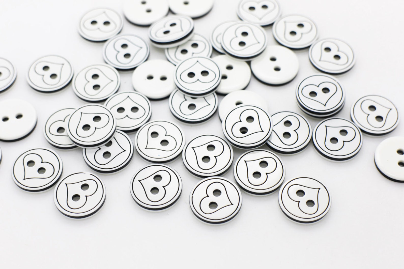 Black Heart Buttons Made of Resin Two Holes Black and White - Etsy