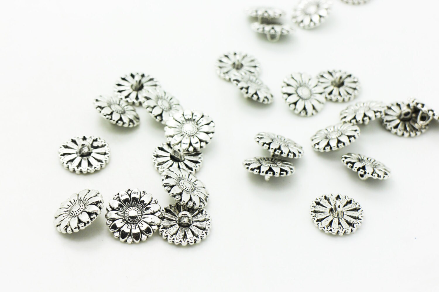 Silver Sunflower Metal Shank Buttons Antique Silver Shanks - Etsy