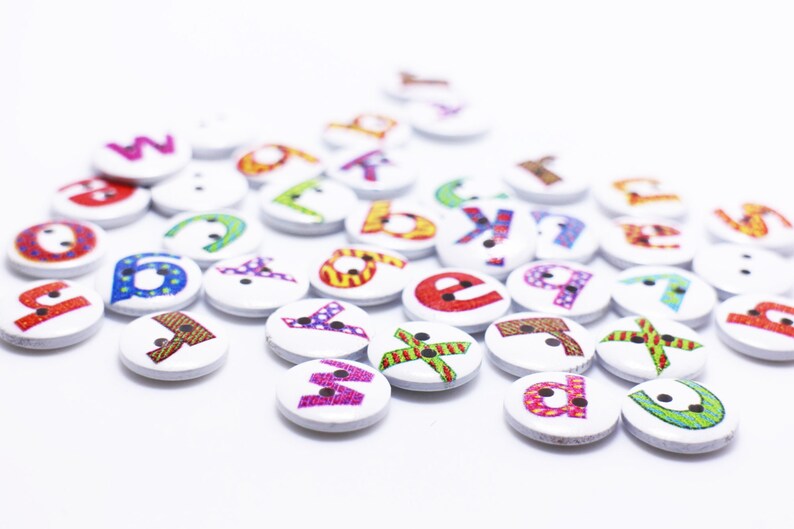 Alphabet Wooden Button, Assorted Letter, White Main Color and Mix ...