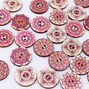 Vintage Style BOHO Wooden Button, Floral Pattern Button, Bohemian ...