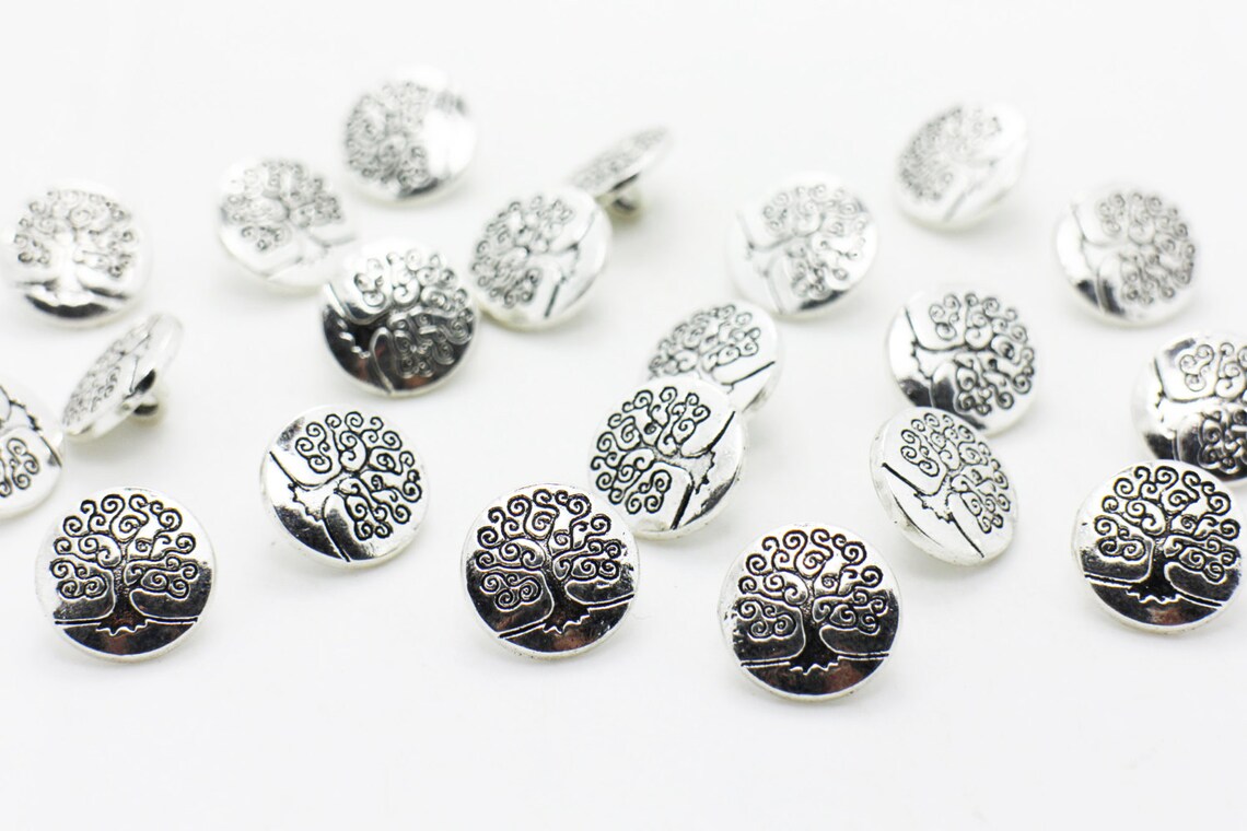 Silver Tree Metal Shank Buttons Antique Silver Shanks Button | Etsy