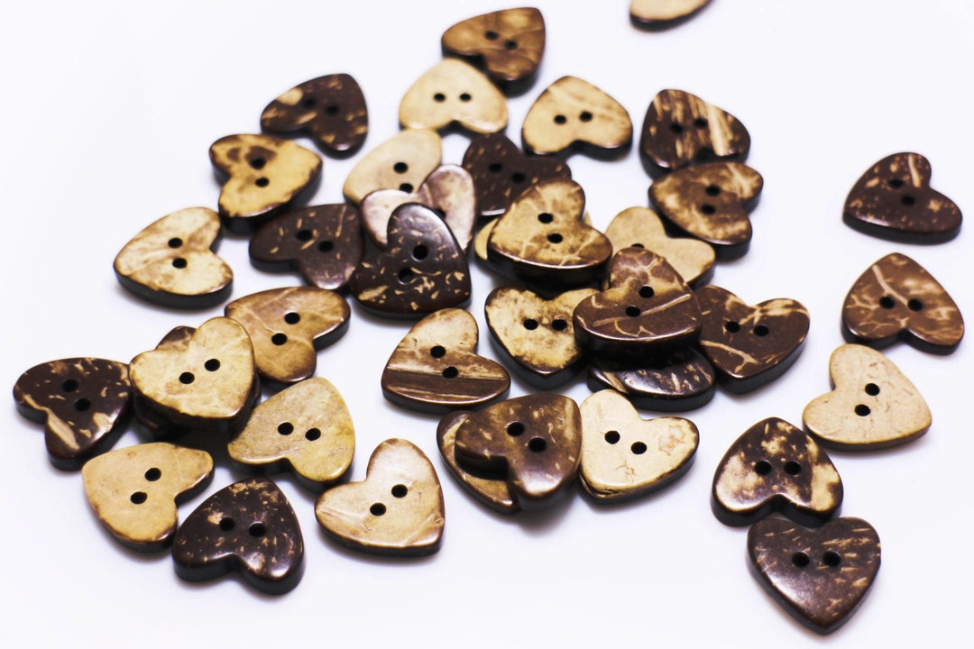 Large Heart Coconut Shell Button, Heart-shaped Special Shape, 2 Holes, Natural Material Bead ...