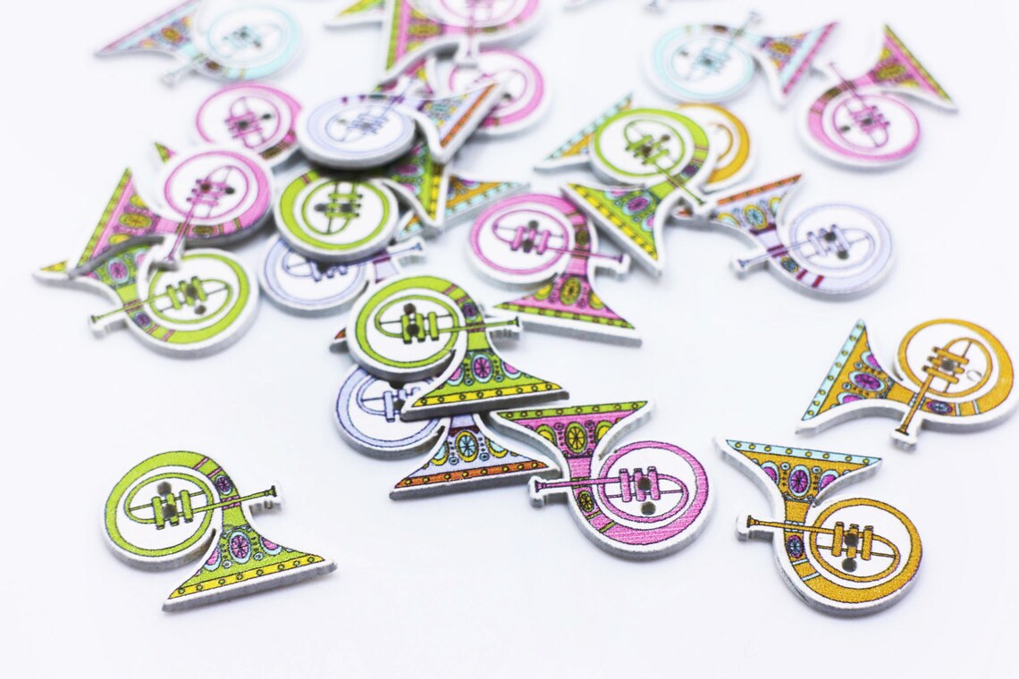 Tuba Wooden Button, Musical Instrument Wood Buttons, Mixed Colors ...