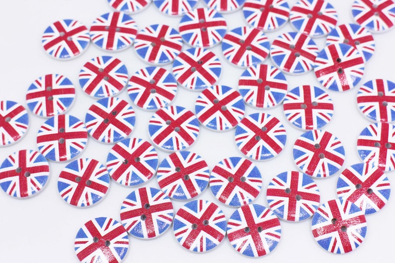British Flag Wooden Button England Flag Pattern Button Red | Etsy