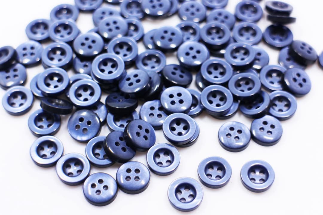 Blue Shiny Button, Dark Blue Color, Small Size, Four Holes, Wide Edge ...