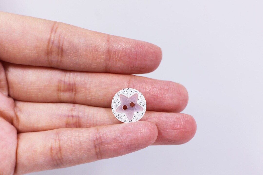 White Star Buttons, Shimmer Glitter, Two Holes, Star Shape Cut Out, for ...